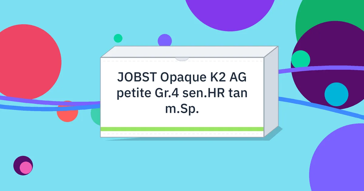 Symbolbild: Packung mit der Aufschrift JOBST Opaque K2 AG petite Gr.4 sen.HR tan m.Sp. (PZN 16285080) – Verfügbarkeit und Bezug in Apotheken in Frankfurt am Main