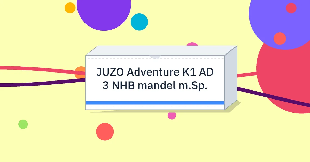 Symbolbild: Packung mit der Aufschrift JUZO Adventure K1 AD 3 NHB mandel m.Sp. (PZN 14974697) – Verfügbarkeit und Bezug in Apotheken in Frankfurt am Main