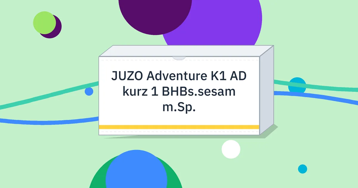 Symbolbild: Packung mit der Aufschrift JUZO Adventure K1 AD kurz 1 BHBs.sesam m.Sp. (PZN 16493447) – Verfügbarkeit und Bezug in Apotheken in Frankfurt am Main