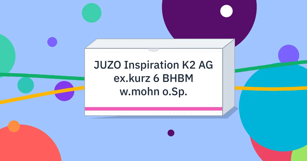 Symbolbild: Packung mit der Aufschrift JUZO Inspiration K2 AG ex.kurz 6 BHBM w.mohn o.Sp. (PZN 14886214) – Verfügbarkeit und Bezug in Apotheken in Frankfurt am Main