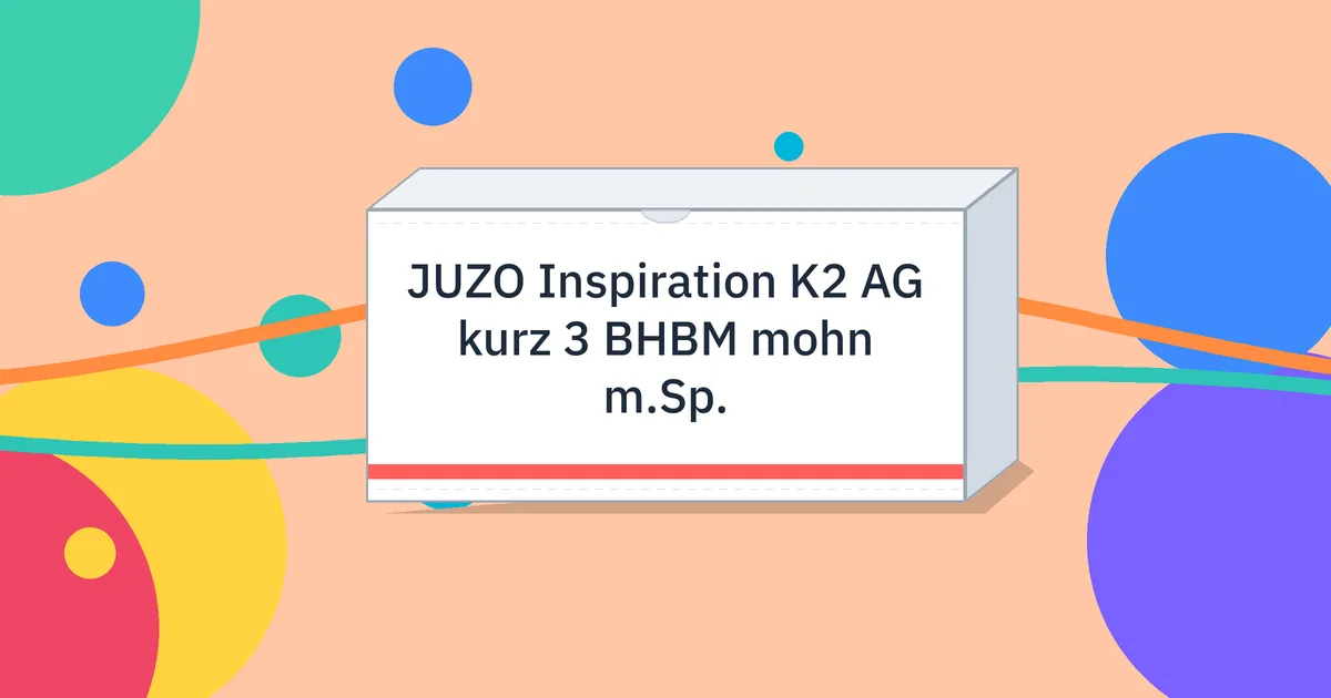 Symbolbild: Packung mit der Aufschrift JUZO Inspiration K2 AG kurz 3 BHBM mohn m.Sp. (PZN 14875676) – Verfügbarkeit und Bezug in Apotheken in Frankfurt am Main