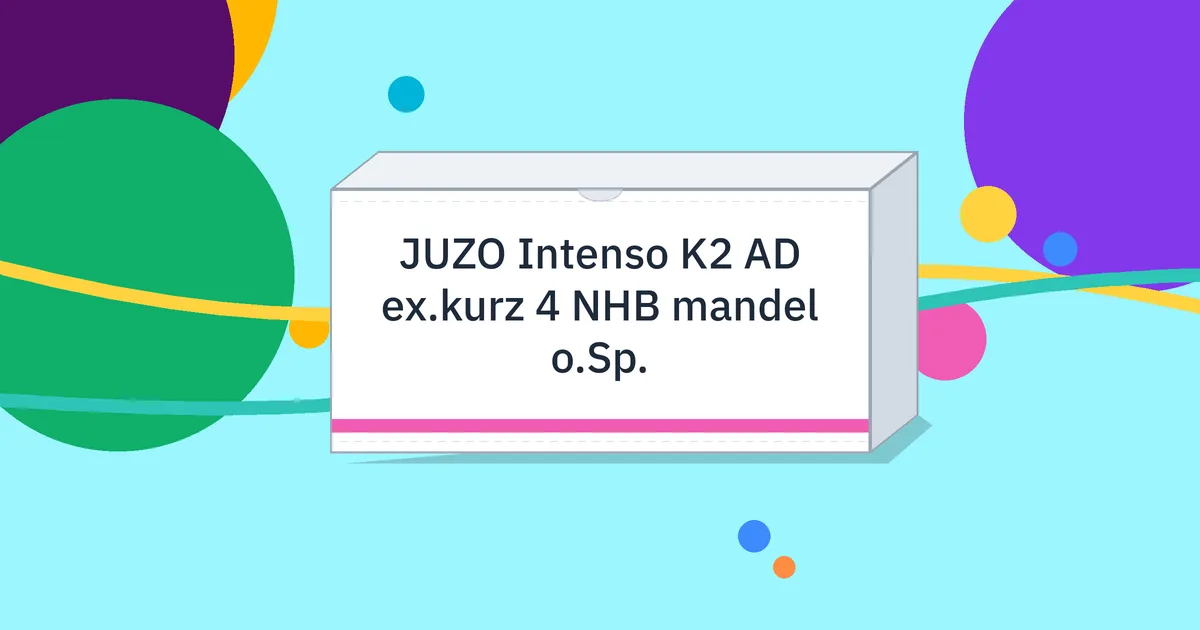 Symbolbild: Packung mit der Aufschrift JUZO Intenso K2 AD ex.kurz 4 NHB mandel o.Sp. (PZN 18622268) – Verfügbarkeit und Bezug in Apotheken in Frankfurt am Main