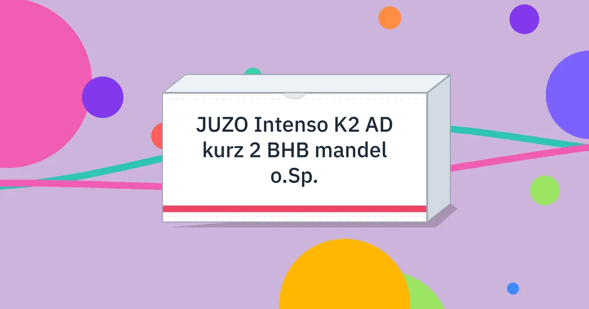 Symbolbild: Packung mit der Aufschrift JUZO Intenso K2 AD kurz 2 BHB mandel o.Sp. (PZN 18625137) – Verfügbarkeit und Bezug in Apotheken in Frankfurt am Main