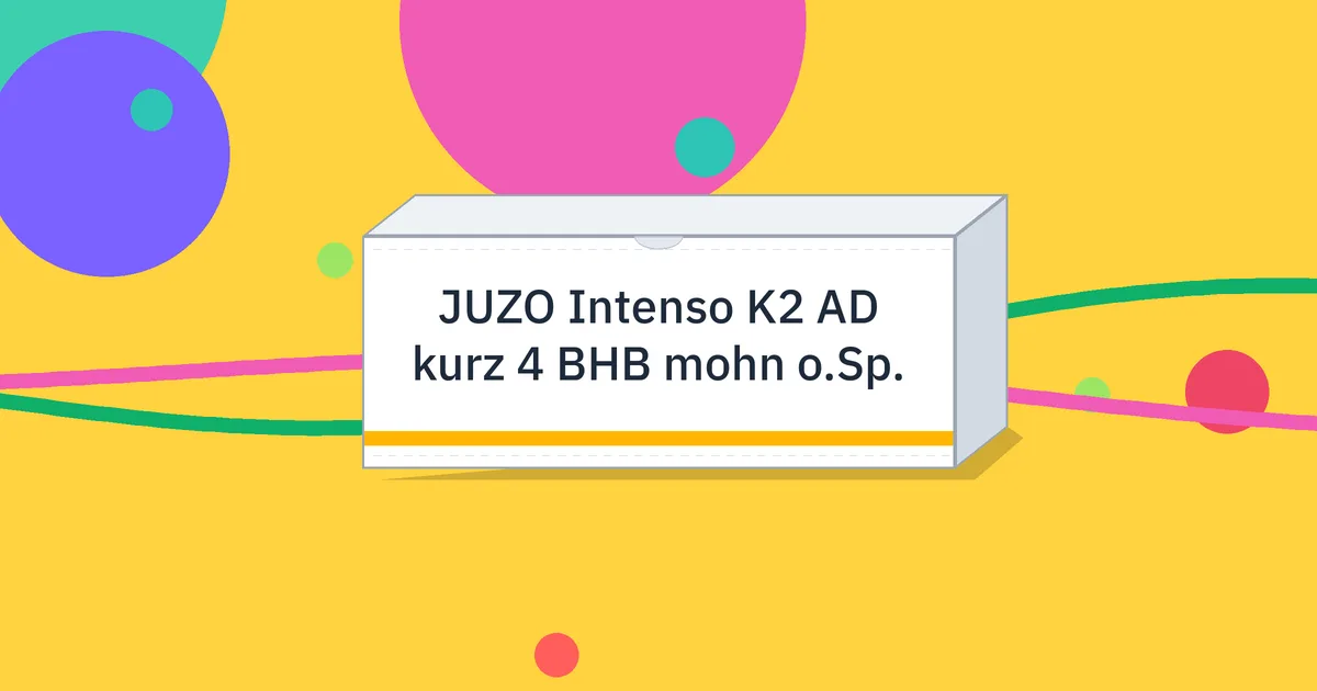 Symbolbild: Packung mit der Aufschrift JUZO Intenso K2 AD kurz 4 BHB mohn o.Sp. (PZN 18625261) – Verfügbarkeit und Bezug in Apotheken in Frankfurt am Main