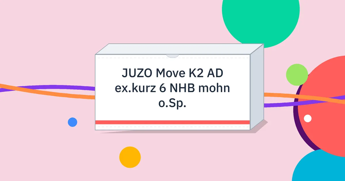Symbolbild: Packung mit der Aufschrift JUZO Move K2 AD ex.kurz 6 NHB mohn o.Sp. (PZN 18542463) – Verfügbarkeit und Bezug in Apotheken in Frankfurt am Main