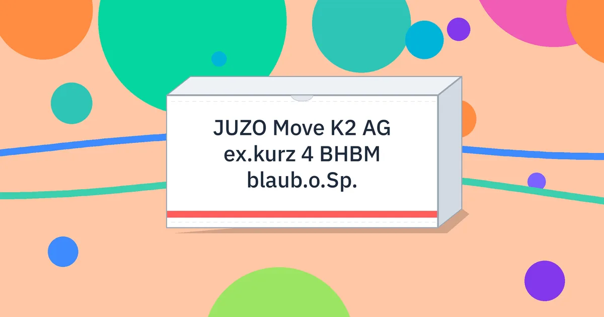 Symbolbild: Packung mit der Aufschrift JUZO Move K2 AG ex.kurz 4 BHBM blaub.o.Sp. (PZN 18566096) – Verfügbarkeit und Bezug in Apotheken in Frankfurt am Main