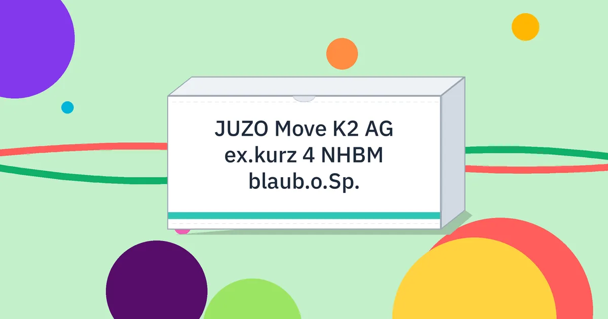 Symbolbild: Packung mit der Aufschrift JUZO Move K2 AG ex.kurz 4 NHBM blaub.o.Sp. (PZN 18564789) – Verfügbarkeit und Bezug in Apotheken in Frankfurt am Main