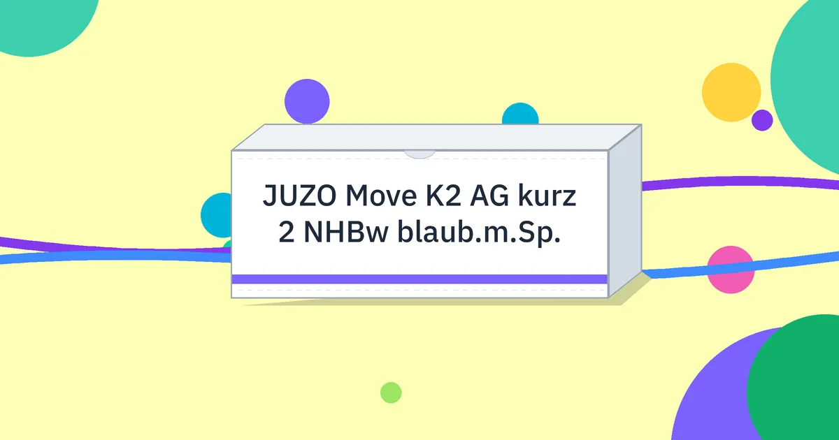 Symbolbild: Packung mit der Aufschrift JUZO Move K2 AG kurz 2 NHBw blaub.m.Sp. (PZN 18558613) – Verfügbarkeit und Bezug in Apotheken in Frankfurt am Main