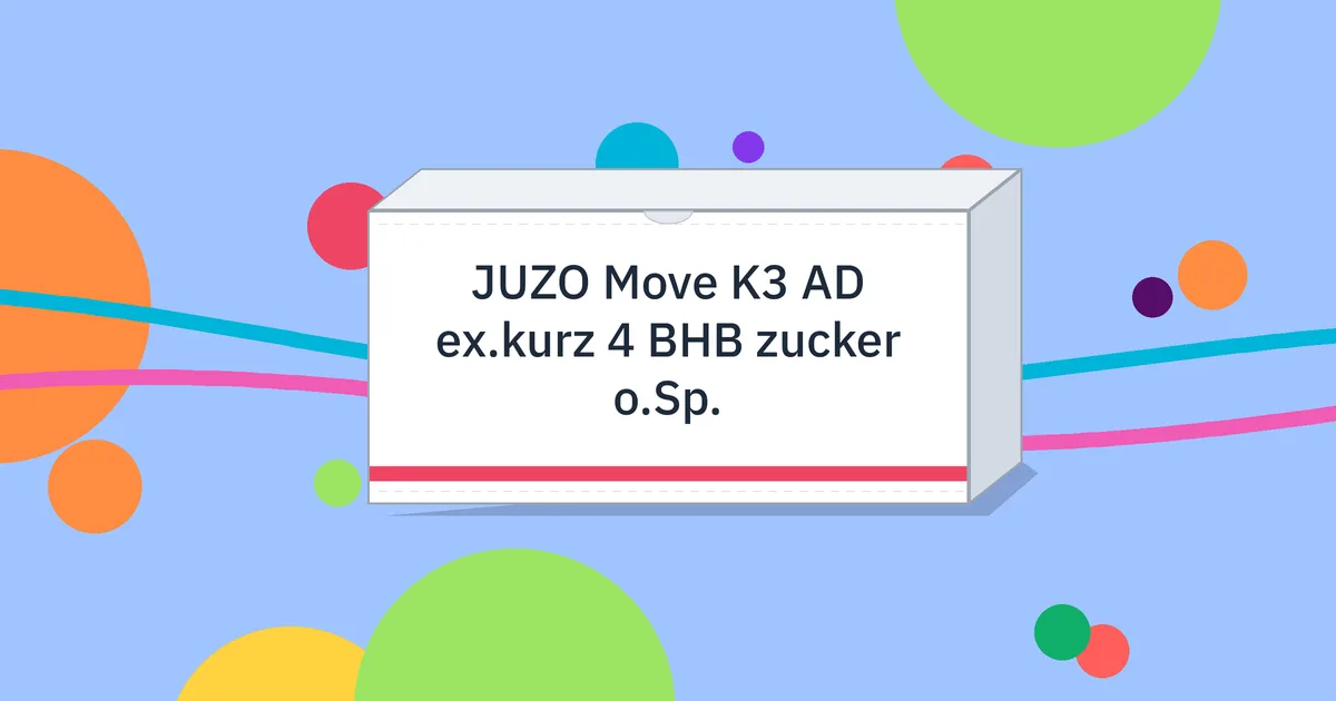 Symbolbild: Packung mit der Aufschrift JUZO Move K3 AD ex.kurz 4 BHB zucker o.Sp. (PZN 18570270) – Verfügbarkeit und Bezug in Apotheken in Frankfurt am Main