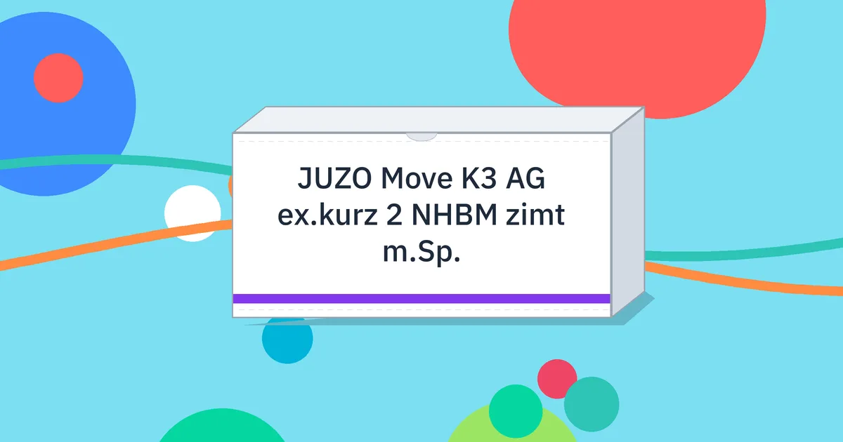 Symbolbild: Packung mit der Aufschrift JUZO Move K3 AG ex.kurz 2 NHBM zimt m.Sp. (PZN 18582646) – Verfügbarkeit und Bezug in Apotheken in Frankfurt am Main
