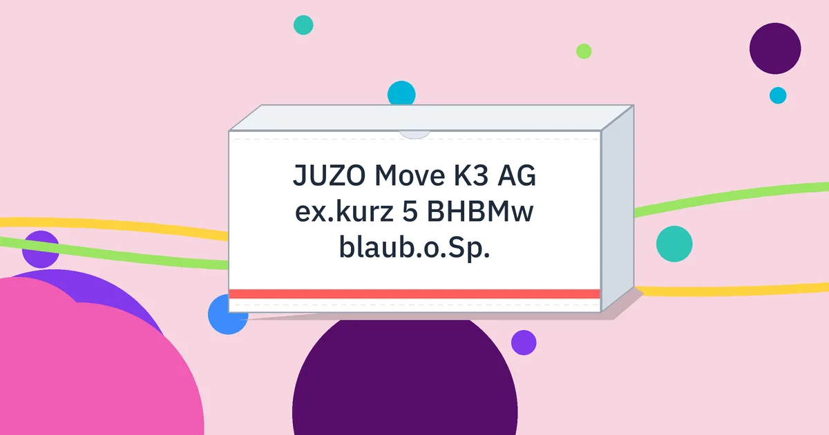 Symbolbild: Packung mit der Aufschrift JUZO Move K3 AG ex.kurz 5 BHBMw blaub.o.Sp. (PZN 18598038) – Verfügbarkeit und Bezug in Apotheken in Frankfurt am Main
