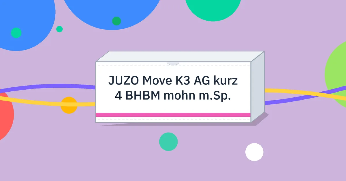 Symbolbild: Packung mit der Aufschrift JUZO Move K3 AG kurz 4 BHBM mohn m.Sp. (PZN 18591929) – Verfügbarkeit und Bezug in Apotheken in Frankfurt am Main