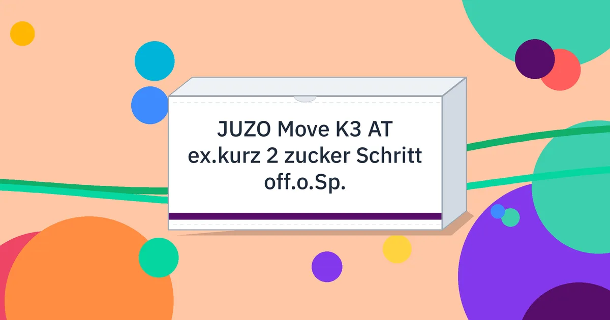 Symbolbild: Packung mit der Aufschrift JUZO Move K3 AT ex.kurz 2 zucker Schritt off.o.Sp. (PZN 20681829) – Verfügbarkeit und Bezug in Apotheken in Frankfurt am Main