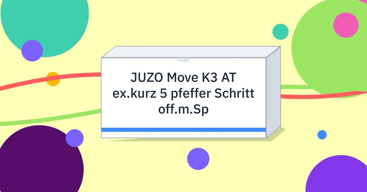 Symbolbild: Packung mit der Aufschrift JUZO Move K3 AT ex.kurz 5 pfeffer Schritt off.m.Sp (PZN 20680422) – Verfügbarkeit und Bezug in Apotheken in Frankfurt am Main