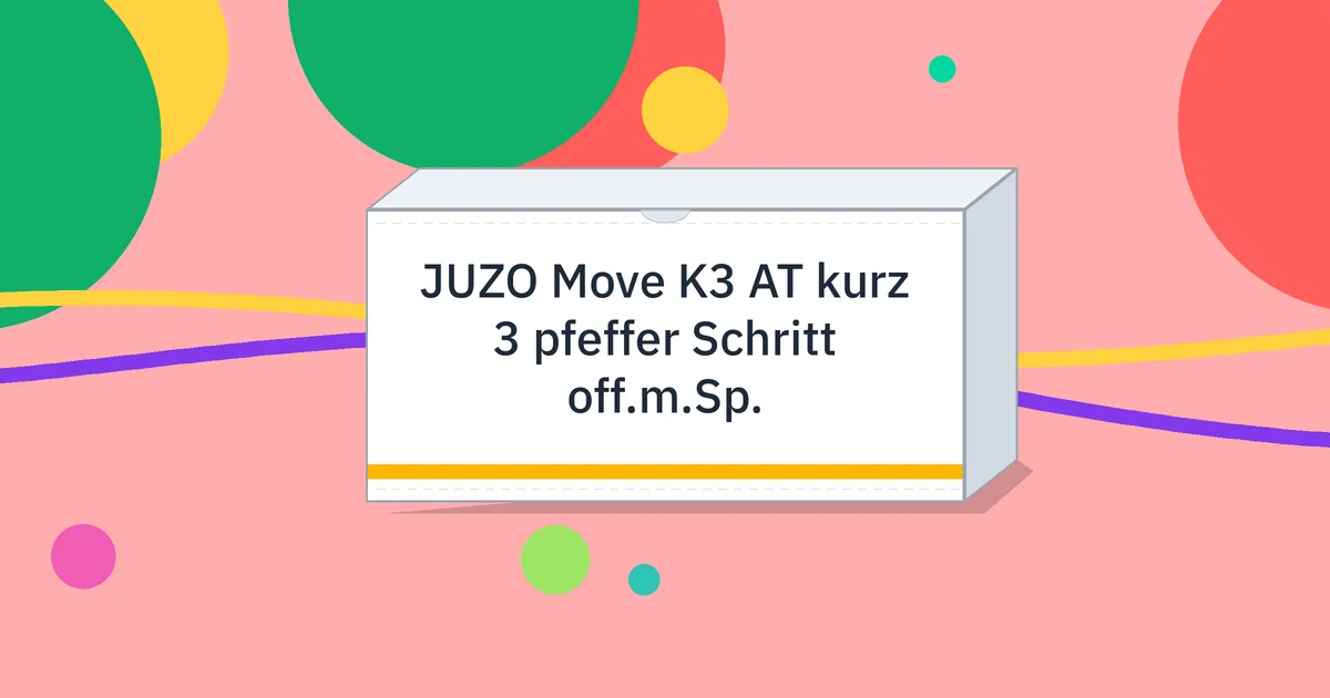 Symbolbild: Packung mit der Aufschrift JUZO Move K3 AT kurz 3 pfeffer Schritt off.m.Sp. (PZN 20683484) – Verfügbarkeit und Bezug in Apotheken in Frankfurt am Main