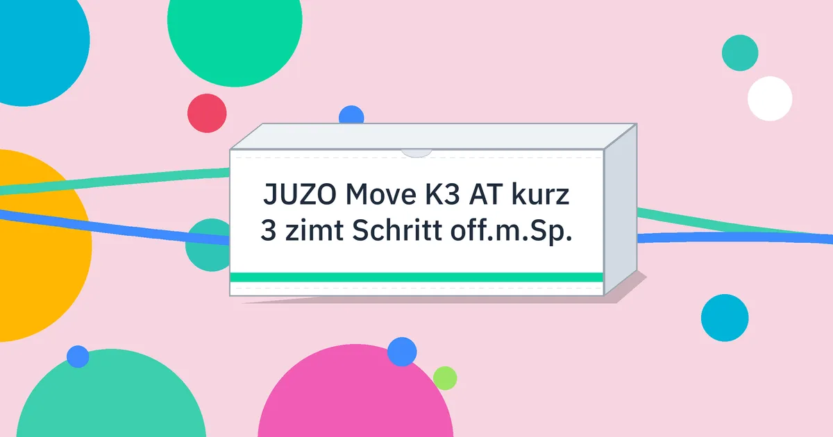 Symbolbild: Packung mit der Aufschrift JUZO Move K3 AT kurz 3 zimt Schritt off.m.Sp. (PZN 20683544) – Verfügbarkeit und Bezug in Apotheken in Frankfurt am Main