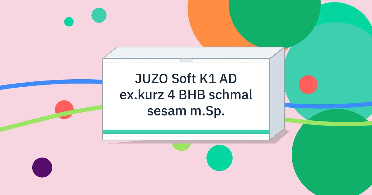 Symbolbild: Packung mit der Aufschrift JUZO Soft K1 AD ex.kurz 4 BHB schmal sesam m.Sp. (PZN 15462321) – Verfügbarkeit und Bezug in Apotheken in Frankfurt am Main