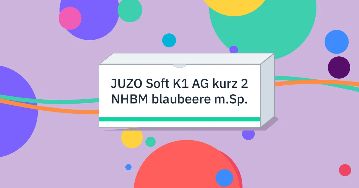 Symbolbild: Packung mit der Aufschrift JUZO Soft K1 AG kurz 2 NHBM blaubeere m.Sp. (PZN 15015964) – Verfügbarkeit und Bezug in Apotheken in Frankfurt am Main