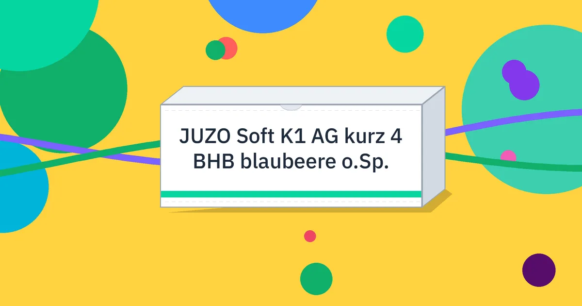 Symbolbild: Packung mit der Aufschrift JUZO Soft K1 AG kurz 4 BHB blaubeere o.Sp. (PZN 14822987) – Verfügbarkeit und Bezug in Apotheken in Frankfurt am Main