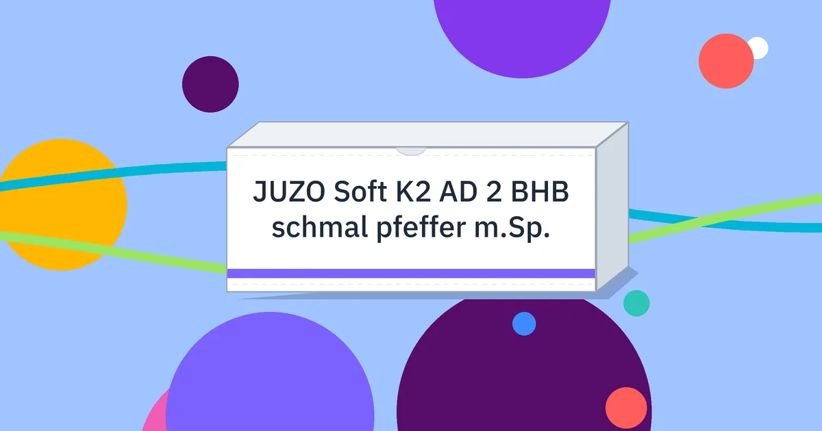 Symbolbild: Packung mit der Aufschrift JUZO Soft K2 AD 2 BHB schmal pfeffer m.Sp. (PZN 15464917) – Verfügbarkeit und Bezug in Apotheken in Frankfurt am Main