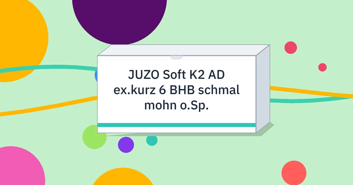 Symbolbild: Packung mit der Aufschrift JUZO Soft K2 AD ex.kurz 6 BHB schmal mohn o.Sp. (PZN 15468654) – Verfügbarkeit und Bezug in Apotheken in Frankfurt am Main