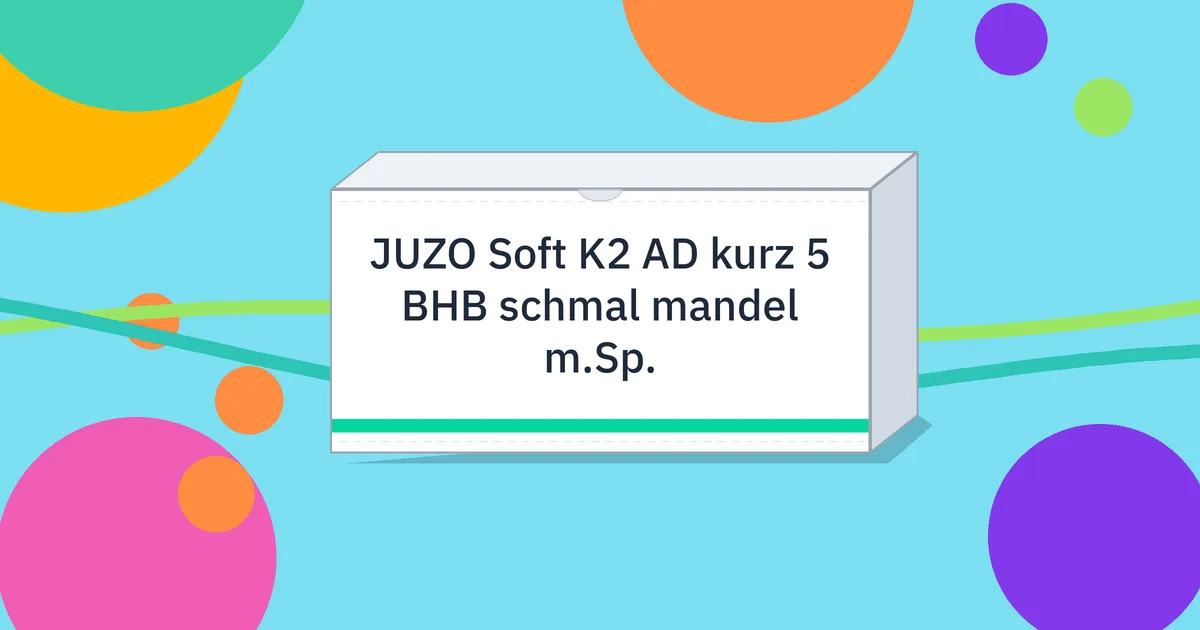 Symbolbild: Packung mit der Aufschrift JUZO Soft K2 AD kurz 5 BHB schmal mandel m.Sp. (PZN 15465928) – Verfügbarkeit und Bezug in Apotheken in Frankfurt am Main