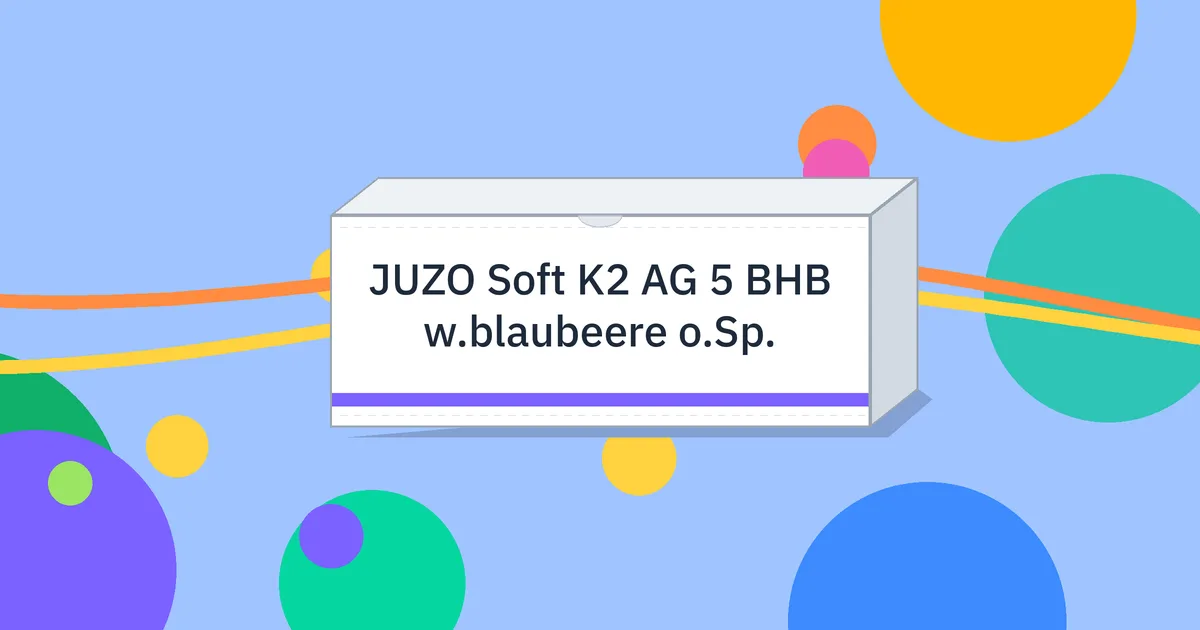 Symbolbild: Packung mit der Aufschrift JUZO Soft K2 AG 5 BHB w.blaubeere o.Sp. (PZN 14841542) – Verfügbarkeit und Bezug in Apotheken in Frankfurt am Main