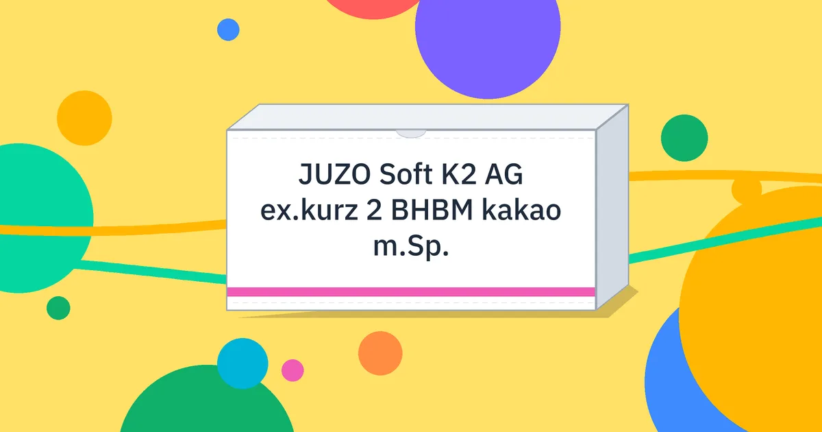Symbolbild: Packung mit der Aufschrift JUZO Soft K2 AG ex.kurz 2 BHBM kakao m.Sp. (PZN 14860597) – Verfügbarkeit und Bezug in Apotheken in Frankfurt am Main