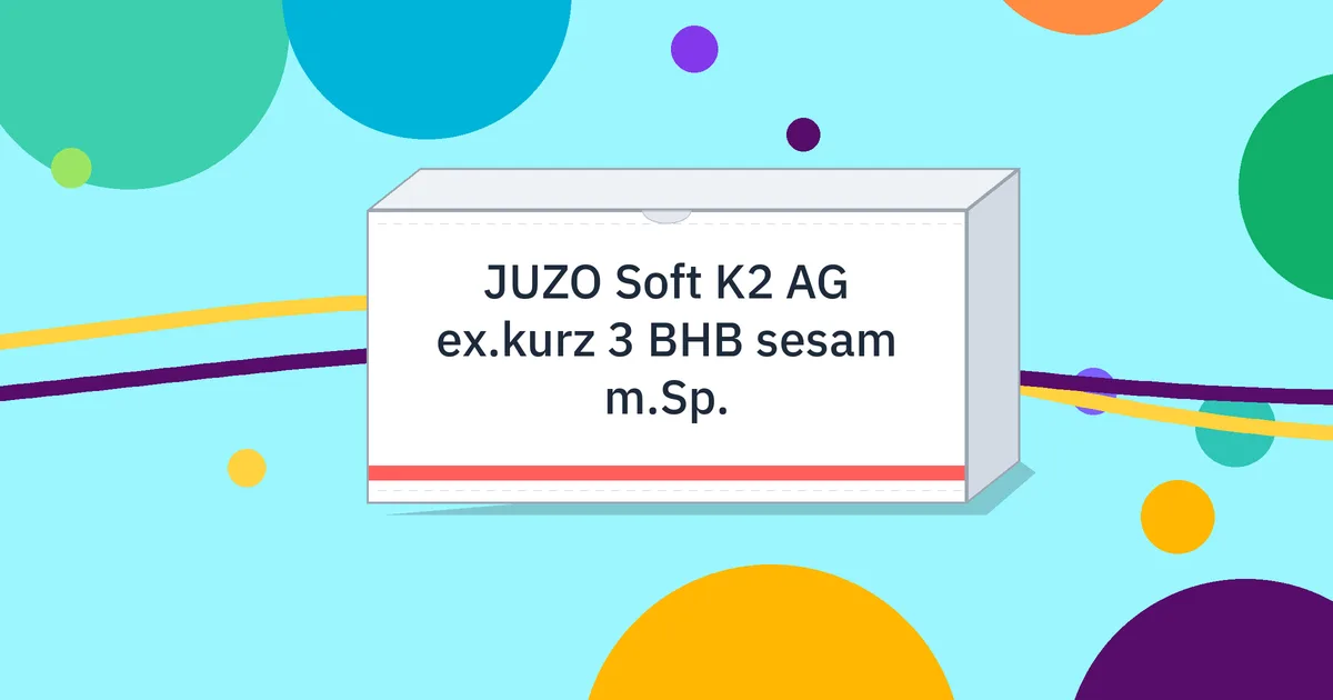 Symbolbild: Packung mit der Aufschrift JUZO Soft K2 AG ex.kurz 3 BHB sesam m.Sp. (PZN 14827447) – Verfügbarkeit und Bezug in Apotheken in Frankfurt am Main