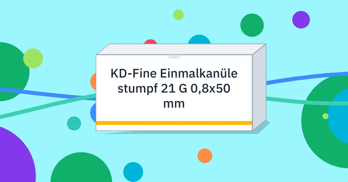 Symbolbild: Packung mit der Aufschrift KD-Fine Einmalkanüle stumpf 21 G 0,8x50 mm (PZN 20385054) – Verfügbarkeit und Bezug in Apotheken in Frankfurt am Main