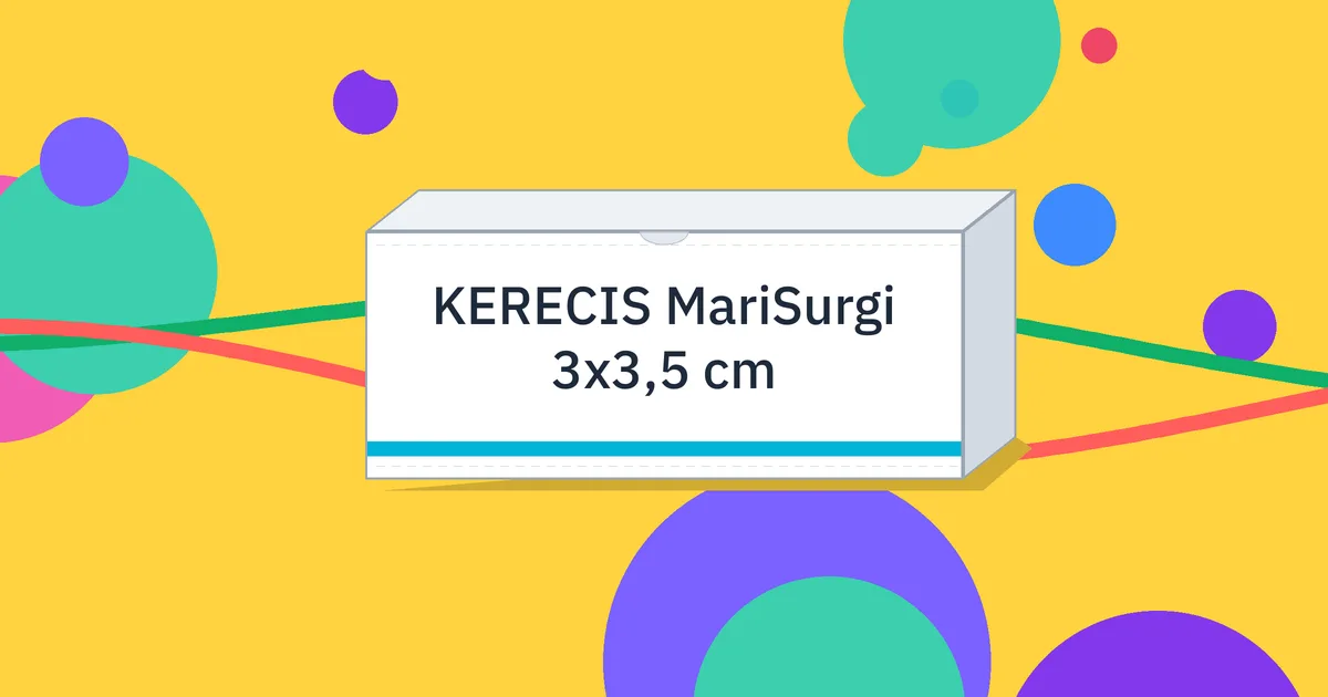 Symbolbild: Packung mit der Aufschrift KERECIS MariSurgi 3x3,5 cm (PZN 20600423) – Verfügbarkeit und Bezug in Apotheken in Frankfurt am Main