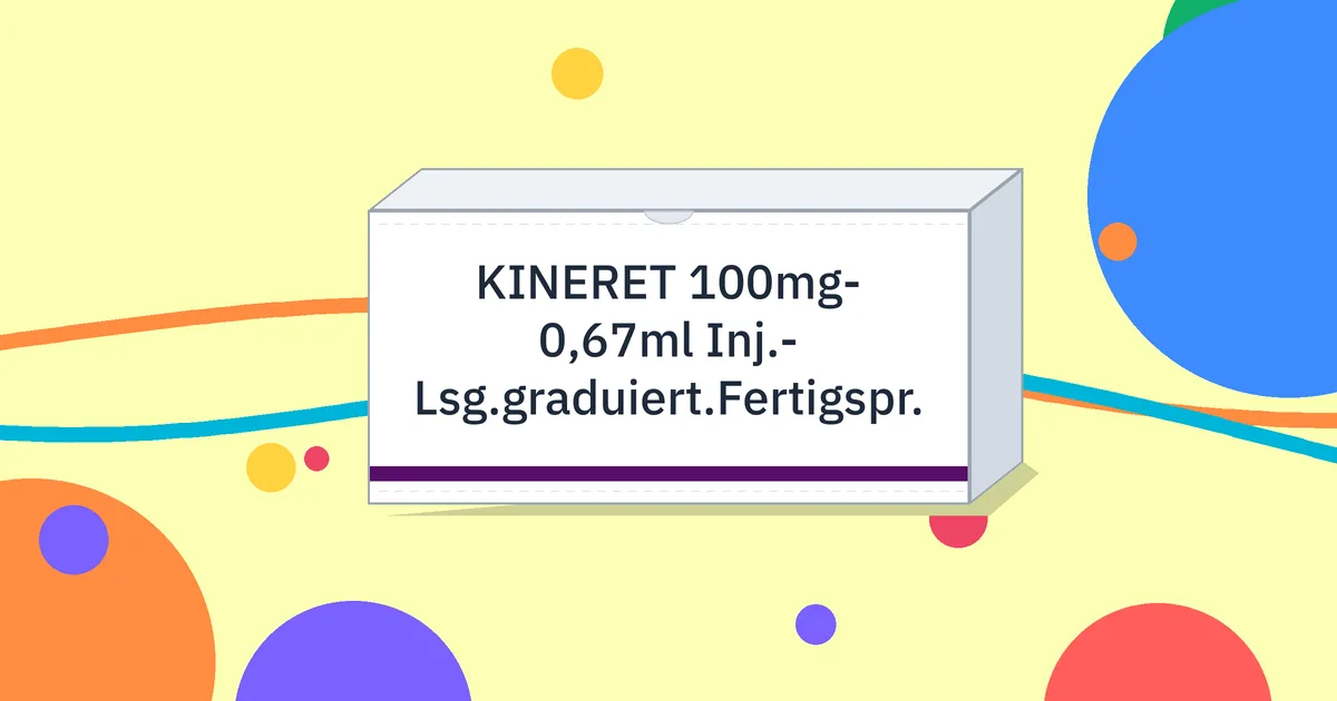 Symbolbild: Packung mit der Aufschrift KINERET 100mg-0,67ml Inj.-Lsg.graduiert.Fertigspr. (PZN 10110942) – Verfügbarkeit und Bezug in Apotheken in Frankfurt am Main