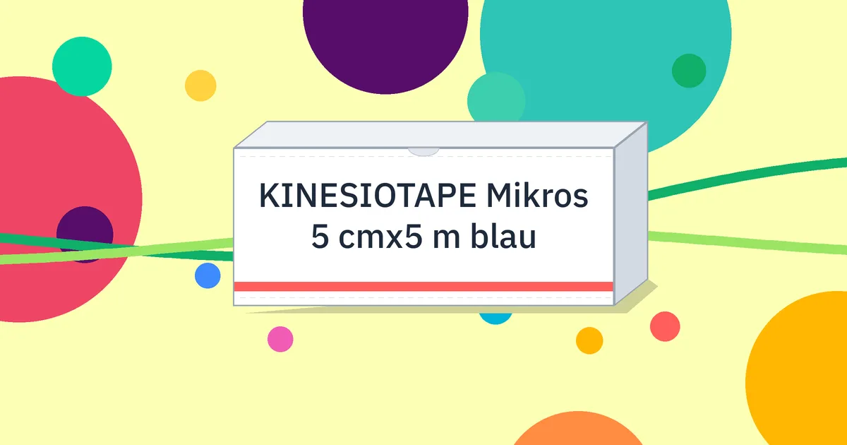 Symbolbild: Packung mit der Aufschrift KINESIOTAPE Mikros 5 cmx5 m blau (PZN 07061909) – Verfügbarkeit und Bezug in Apotheken in Frankfurt am Main