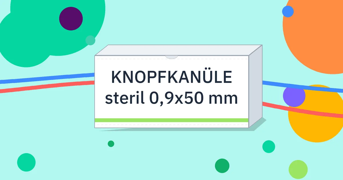 Symbolbild: Packung mit der Aufschrift KNOPFKANÜLE steril 0,9x50 mm (PZN 18073927) – Verfügbarkeit und Bezug in Apotheken in Frankfurt am Main