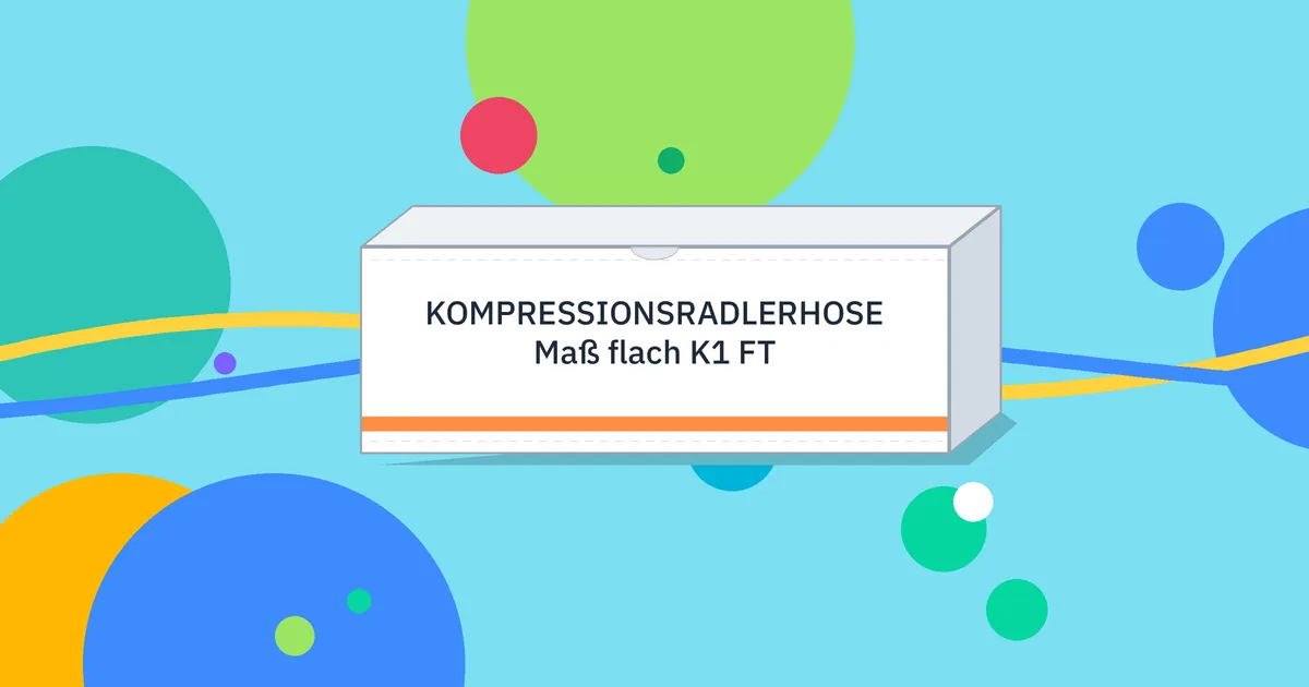 Symbolbild: Packung mit der Aufschrift KOMPRESSIONSRADLERHOSE Maß flach K1 FT (PZN 16746204) – Verfügbarkeit und Bezug in Apotheken in Frankfurt am Main