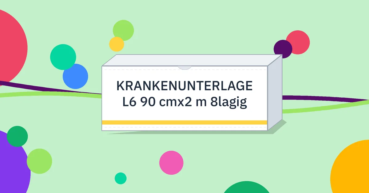 Symbolbild: Packung mit der Aufschrift KRANKENUNTERLAGE L6 90 cmx2 m 8lagig (PZN 07259043) – Verfügbarkeit und Bezug in Apotheken in Frankfurt am Main