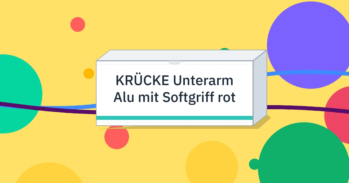 Symbolbild: Packung mit der Aufschrift KRÜCKE Unterarm Alu mit Softgriff rot (PZN 06970610) – Verfügbarkeit und Bezug in Apotheken in Frankfurt am Main