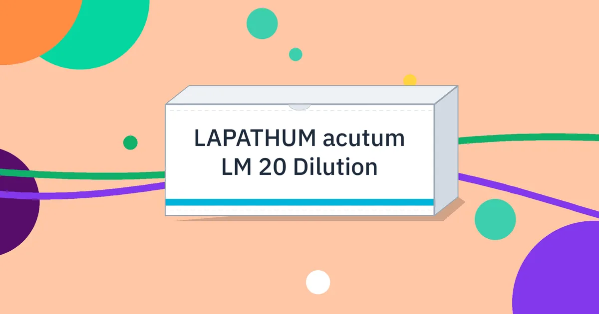 Symbolbild: Packung mit der Aufschrift LAPATHUM acutum LM 20 Dilution (PZN 13522792) – Verfügbarkeit und Bezug in Apotheken in Frankfurt am Main