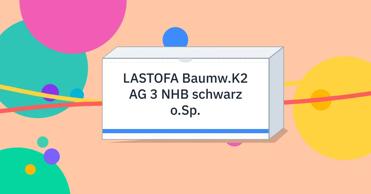 Symbolbild: Packung mit der Aufschrift LASTOFA Baumw.K2 AG 3 NHB schwarz o.Sp. (PZN 01947552) – Verfügbarkeit und Bezug in Apotheken in Frankfurt am Main