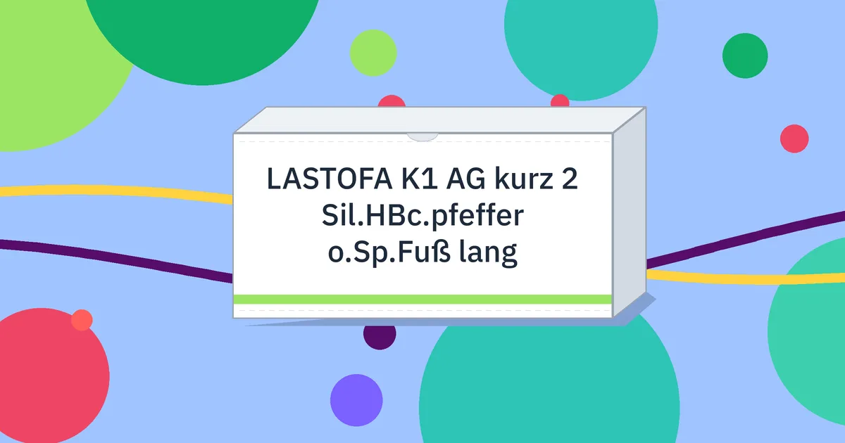 Symbolbild: Packung mit der Aufschrift LASTOFA K1 AG kurz 2 Sil.HBc.pfeffer o.Sp.Fuß lang (PZN 14148143) – Verfügbarkeit und Bezug in Apotheken in Frankfurt am Main