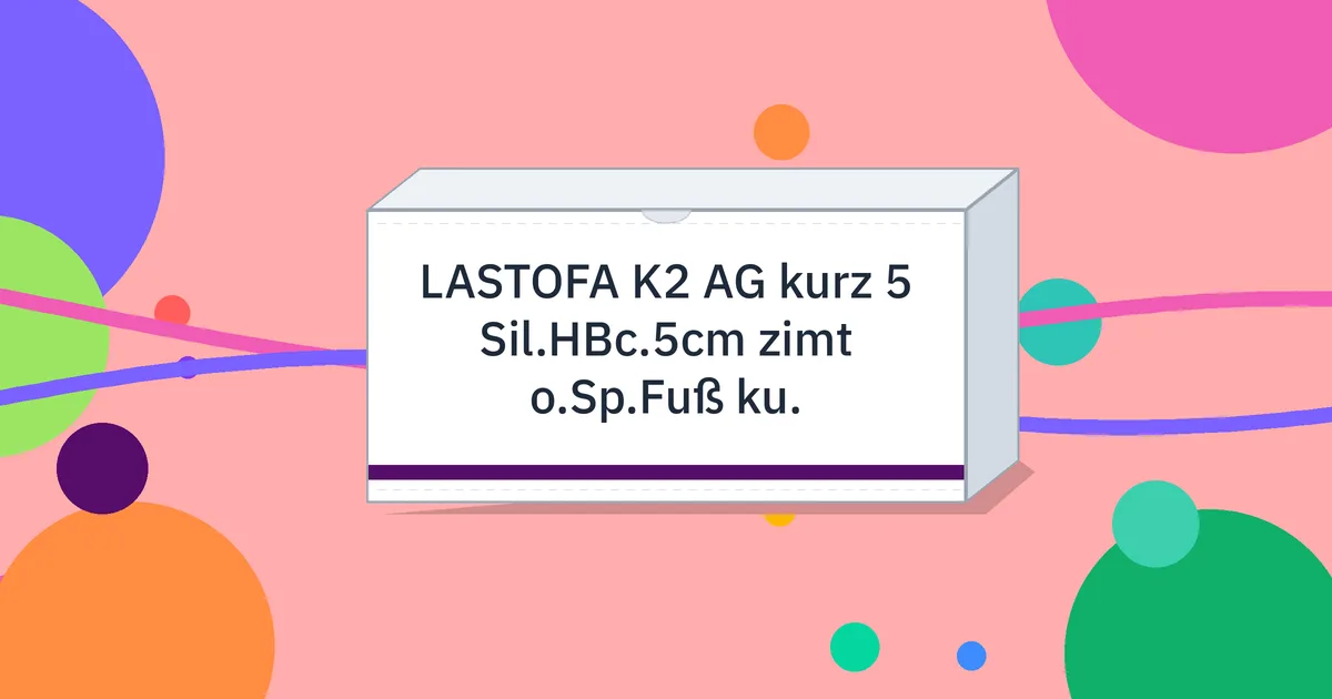 Symbolbild: Packung mit der Aufschrift LASTOFA K2 AG kurz 5 Sil.HBc.5cm zimt o.Sp.Fuß ku. (PZN 13806383) – Verfügbarkeit und Bezug in Apotheken in Frankfurt am Main