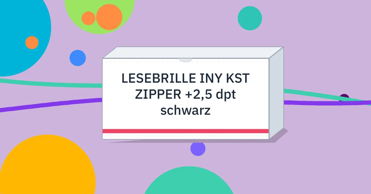 Symbolbild: Packung mit der Aufschrift LESEBRILLE INY KST ZIPPER +2,5 dpt schwarz (PZN 19376245) – Verfügbarkeit und Bezug in Apotheken in Frankfurt am Main