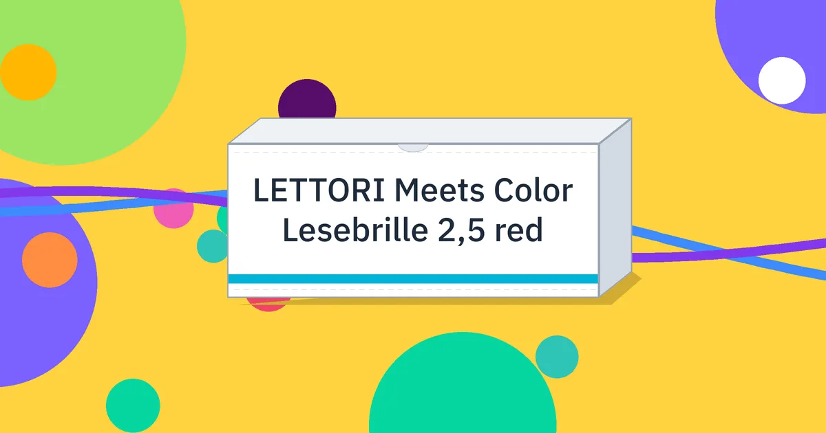Symbolbild: Packung mit der Aufschrift LETTORI Meets Color Lesebrille 2,5 red (PZN 11142128) – Verfügbarkeit und Bezug in Apotheken in Frankfurt am Main