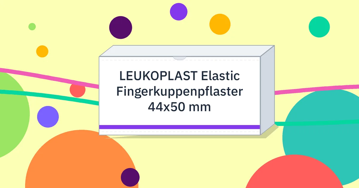 Symbolbild: Packung mit der Aufschrift LEUKOPLAST Elastic Fingerkuppenpflaster 44x50 mm (PZN 14061896) – Verfügbarkeit und Bezug in Apotheken in Frankfurt am Main