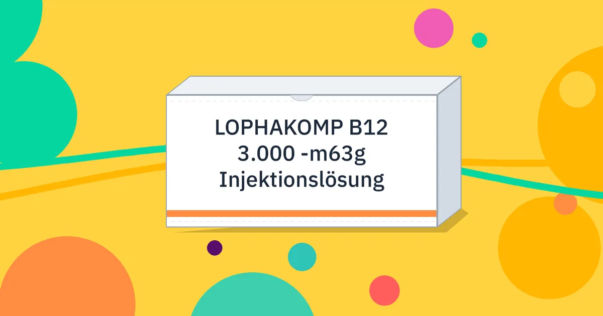 Symbolbild: Packung mit der Aufschrift LOPHAKOMP B12 3.000 -m63g Injektionslösung (PZN 01293257) – Verfügbarkeit und Bezug in Apotheken in Frankfurt am Main