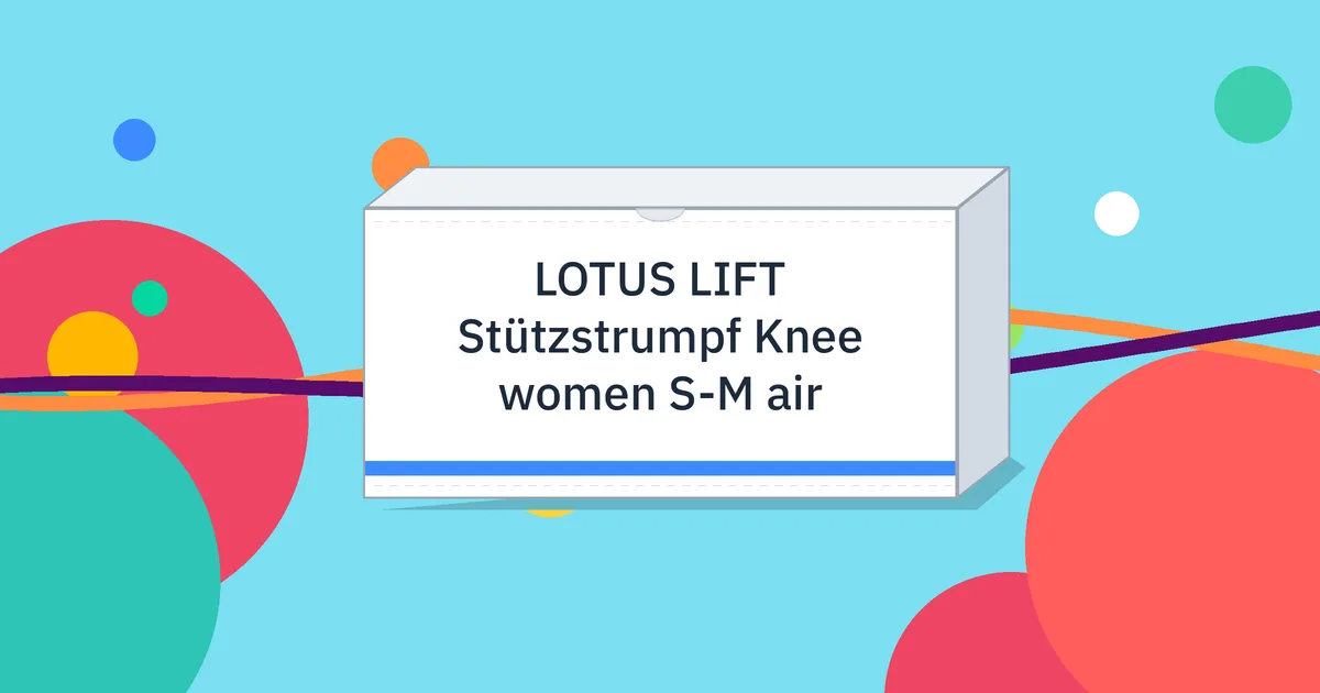 Symbolbild: Packung mit der Aufschrift LOTUS LIFT Stützstrumpf Knee women S-M air (PZN 20524308) – Verfügbarkeit und Bezug in Apotheken in Frankfurt am Main