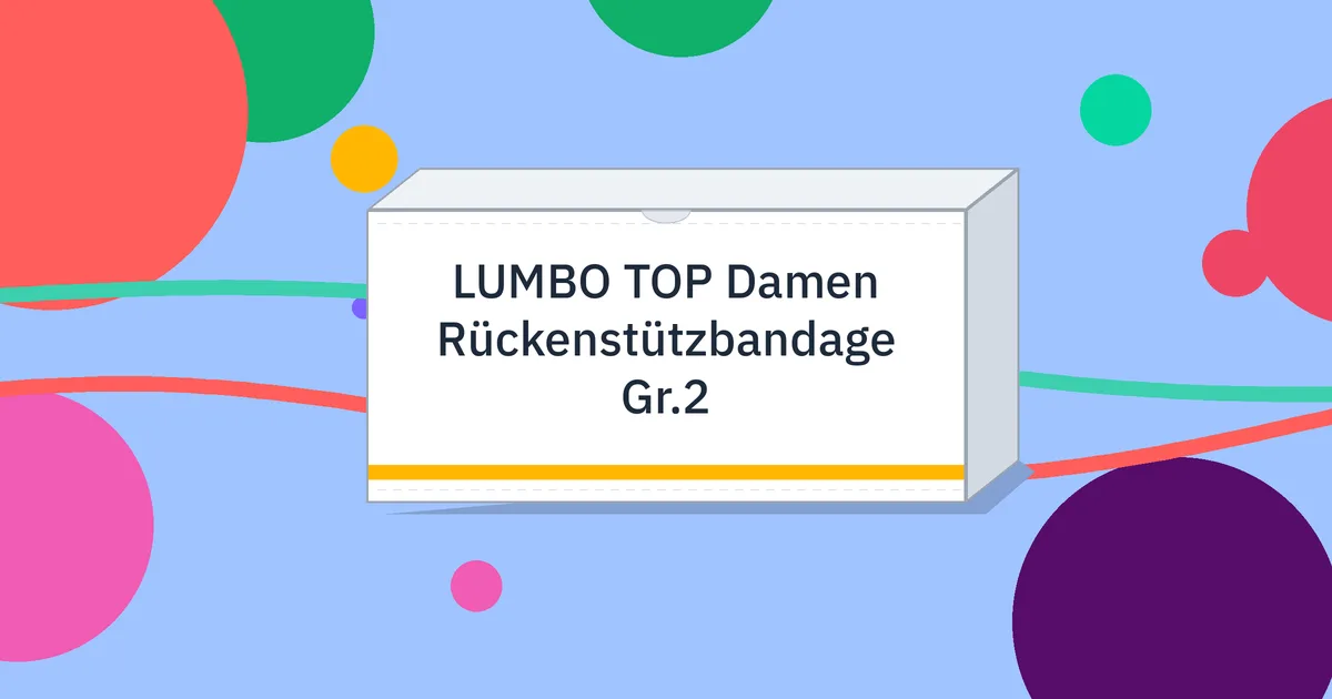 Symbolbild: Packung mit der Aufschrift LUMBO TOP Damen Rückenstützbandage Gr.2 (PZN 05045384) – Verfügbarkeit und Bezug in Apotheken in Frankfurt am Main