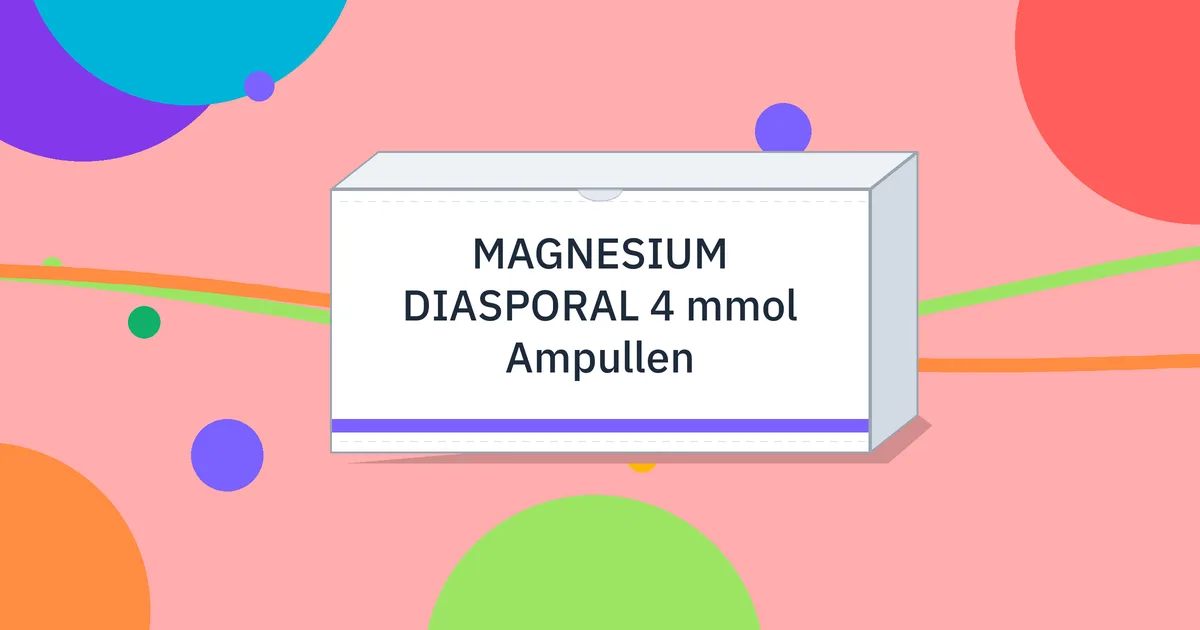 Symbolbild: Packung mit der Aufschrift MAGNESIUM DIASPORAL 4 mmol Ampullen (PZN 08626779) – Verfügbarkeit und Bezug in Apotheken in Frankfurt am Main