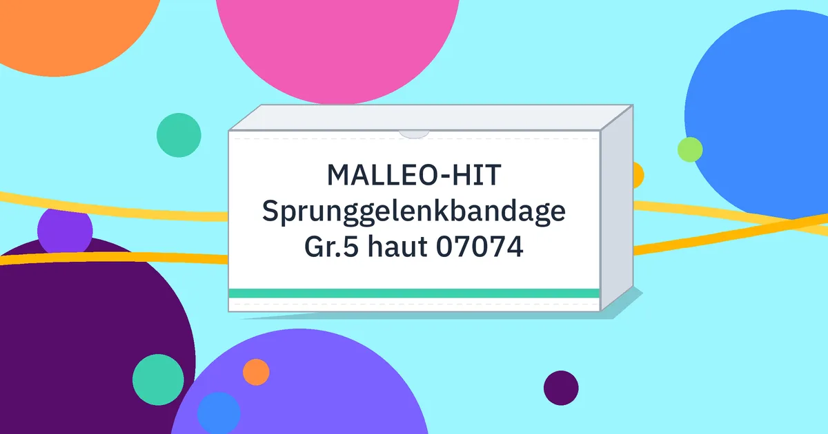 Symbolbild: Packung mit der Aufschrift MALLEO-HIT Sprunggelenkbandage Gr.5 haut 07074 (PZN 00764074) – Verfügbarkeit und Bezug in Apotheken in Frankfurt am Main