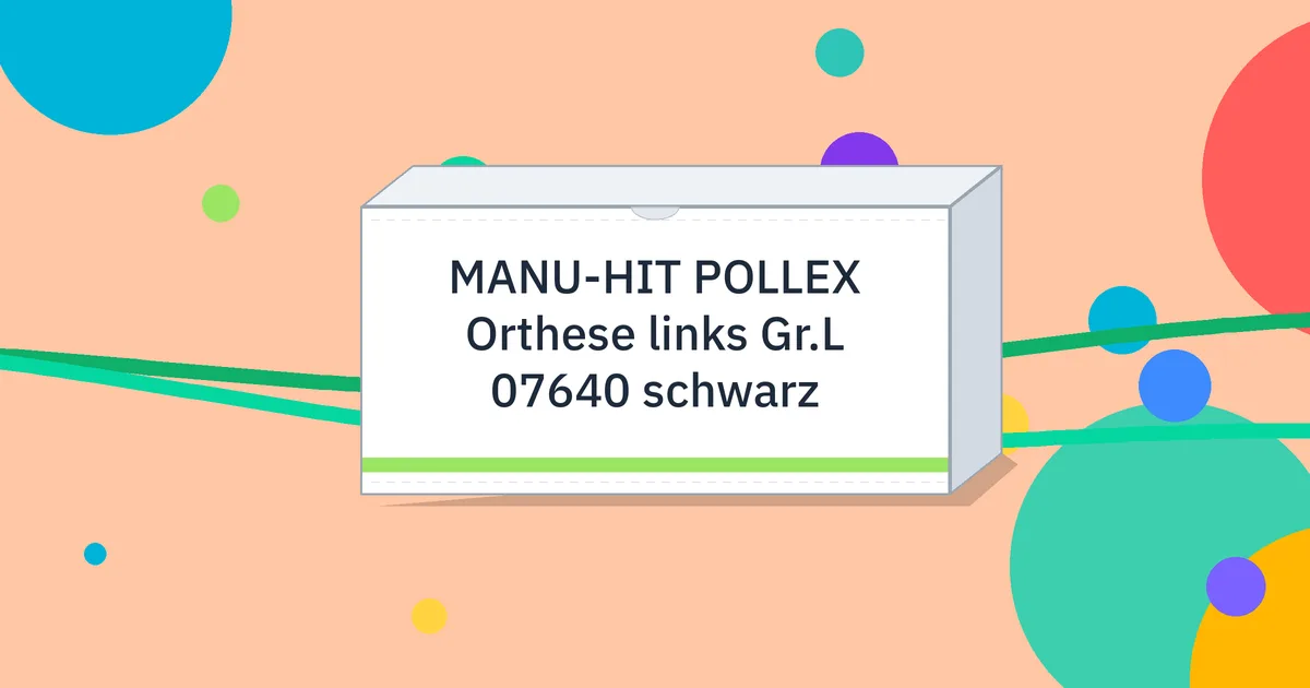 Symbolbild: Packung mit der Aufschrift MANU-HIT POLLEX Orthese links Gr.L 07640 schwarz (PZN 01336707) – Verfügbarkeit und Bezug in Apotheken in Frankfurt am Main